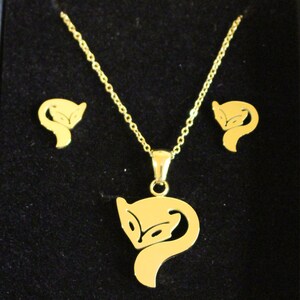 Fox Necklace, Animal Gold and Silver Fox Necklace ,earrings , Tiny Fox ...