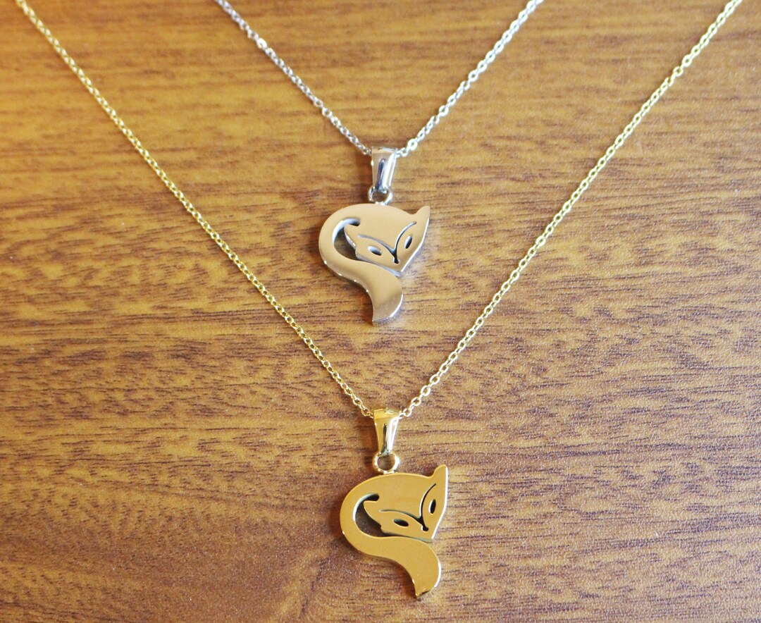 Fox Necklace, Animal Gold and Silver Fox Necklace ,earrings , Tiny Fox ...