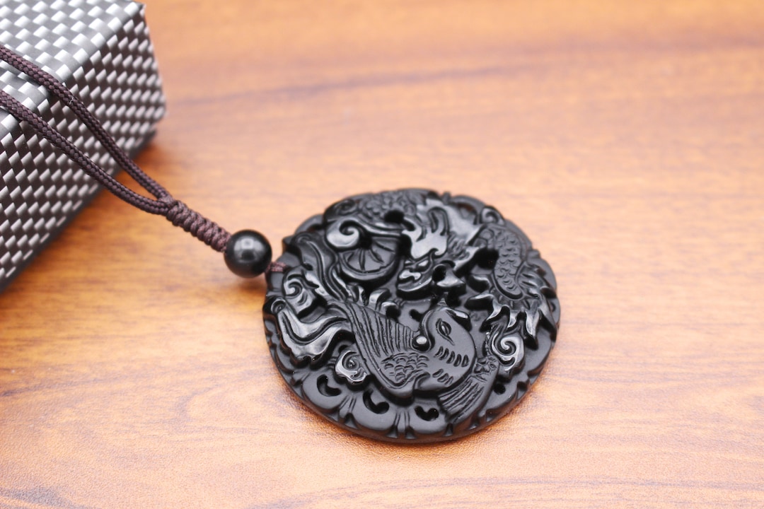 Dragon and Phoenix Necklace ,unique Healing Black Obsidian Pendant ...