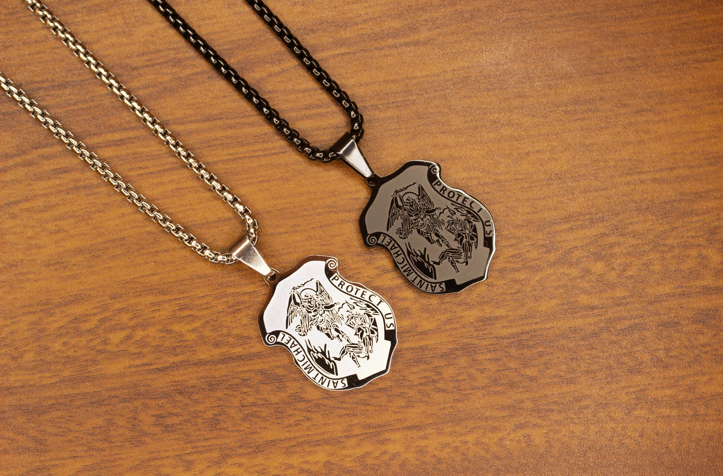 Saint Michael Police Badge Necklace St. Michael - Etsy