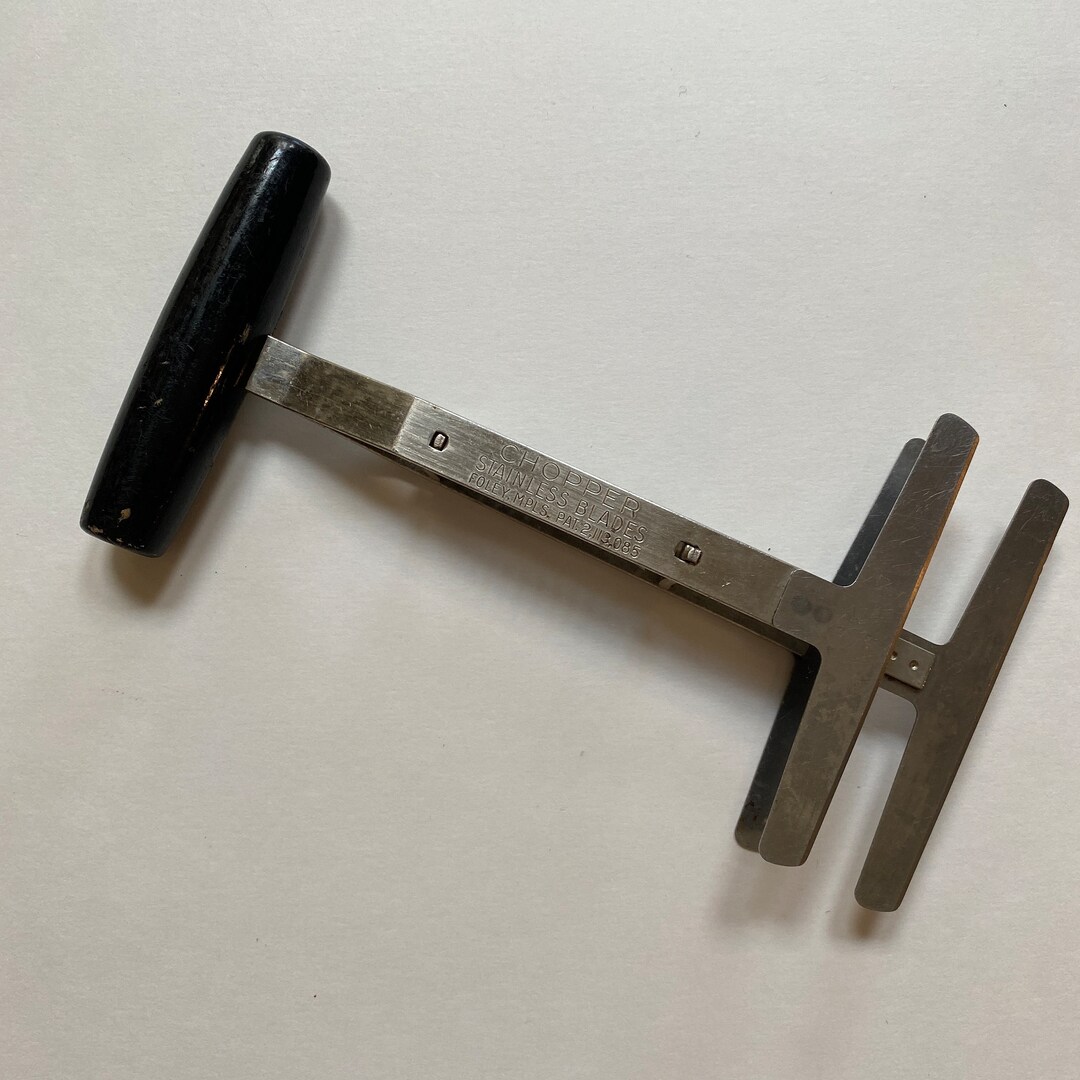 Foley Chopper 7.5" Steel Tri Blade Spring Loaded Wooden Handle Vintage ...