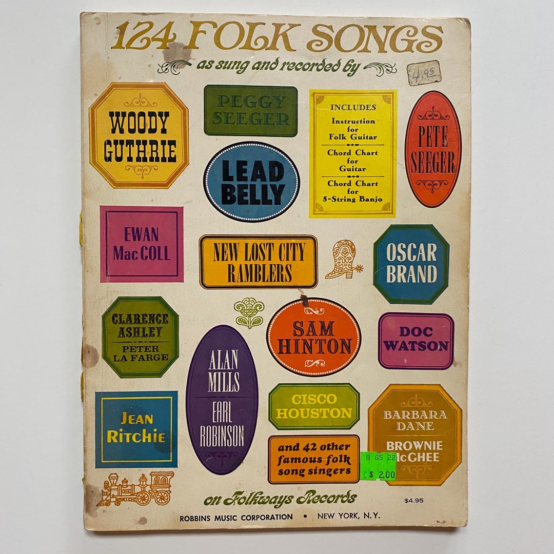 124 Folk Songs Moses Asch 1965 Softcover Music Book With Woody Guthrie ...