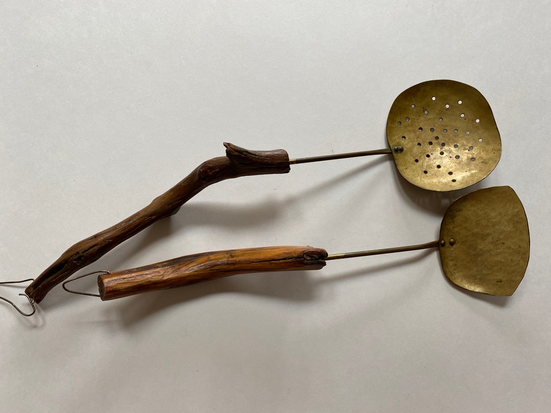 Rustic Handmade Copper or Brass Utensil Set – Flipper & Strainer With ...