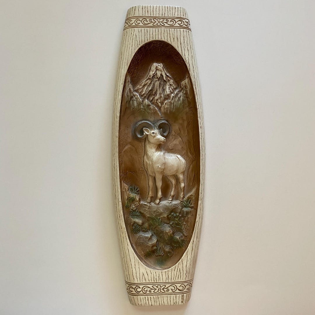 Vintage Chalkware Bighorn Sheep Ram Wall Hanging Girotti Sculptured Art ...
