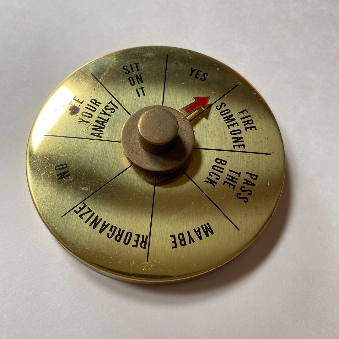 Brass Executive Decision Maker W/ Spinning Arrow 4" Vintage Desk Decor ...