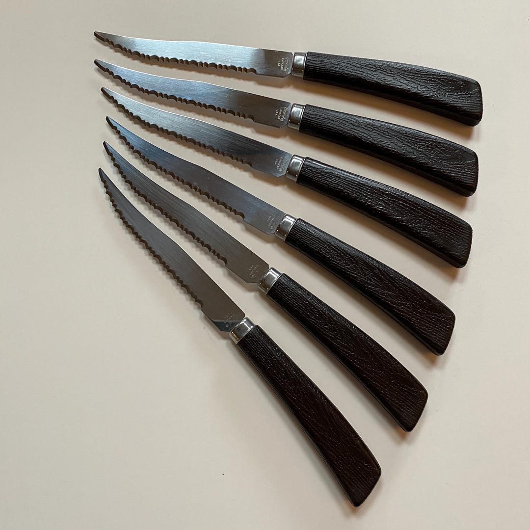 Quikut Steak Knives Dark Brown Handles Set of 6 Vintage Cutlery Kitchen ...