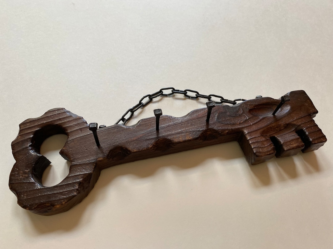Dark Wood Spanish Style Key Holder Hanger Square Nail Hooks Vintage ...