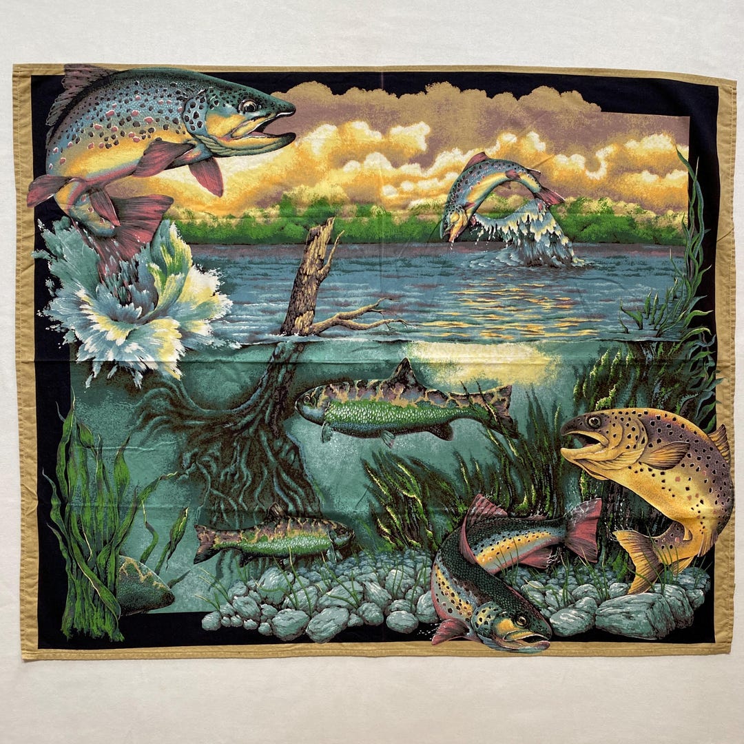 Fish Trout Cotton Fabric Quilt Panel or Wall Art Spring Industries Inc ...