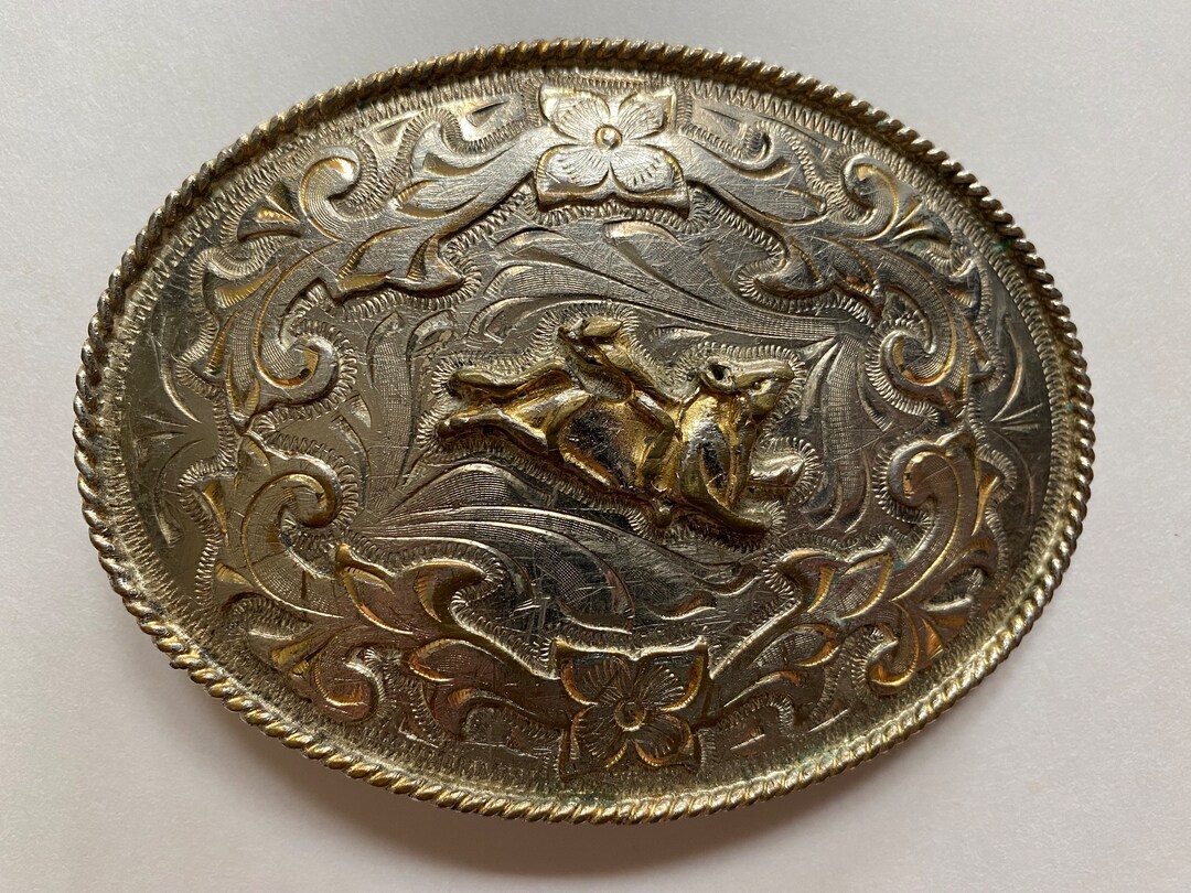 Alpaca Mexico Belt Buckle Bull Rider & Flowers Vintage Western Cowboy ...