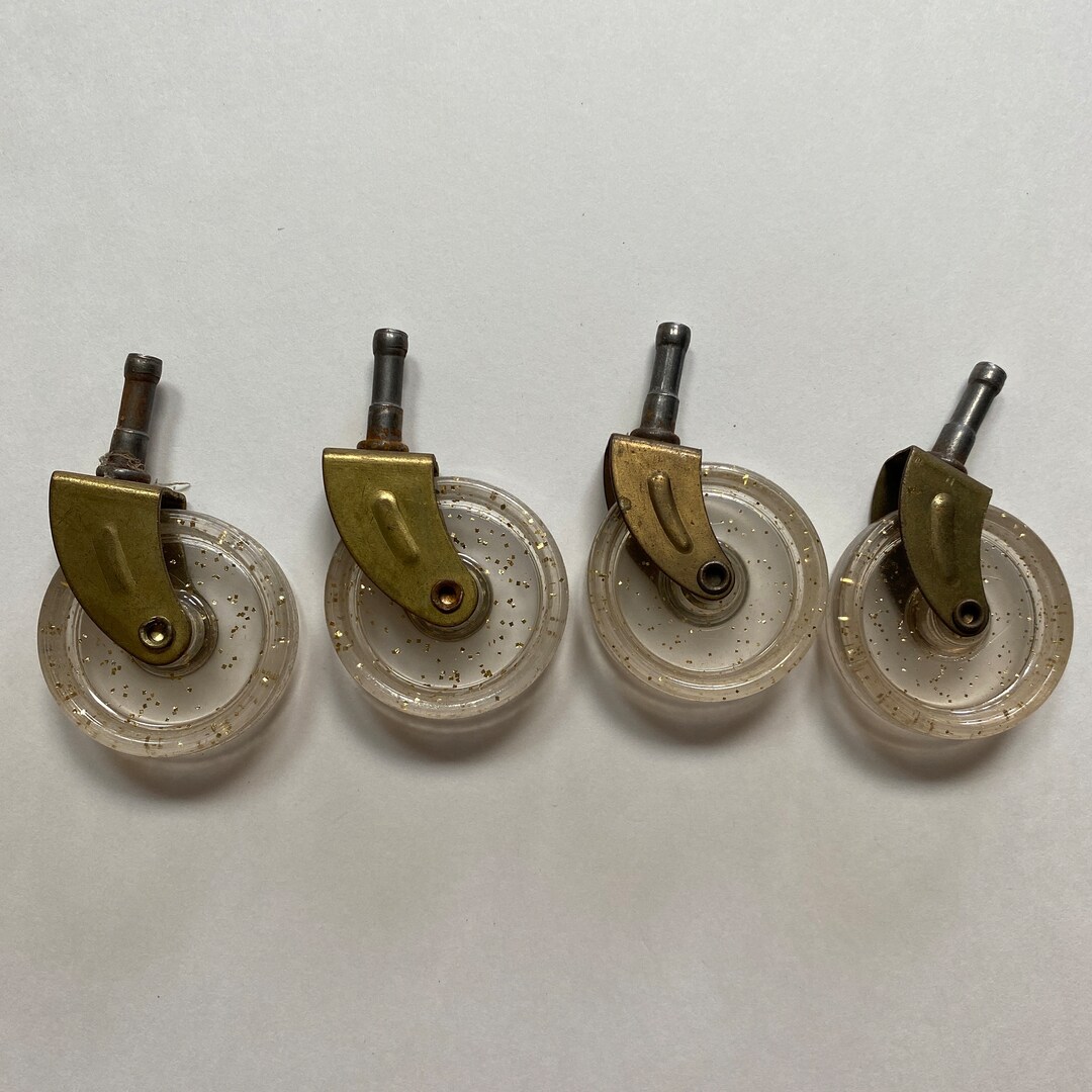 Clear Plastic Gold Flecks Caster Wheels Set 4 Vintage Hardware Home ...