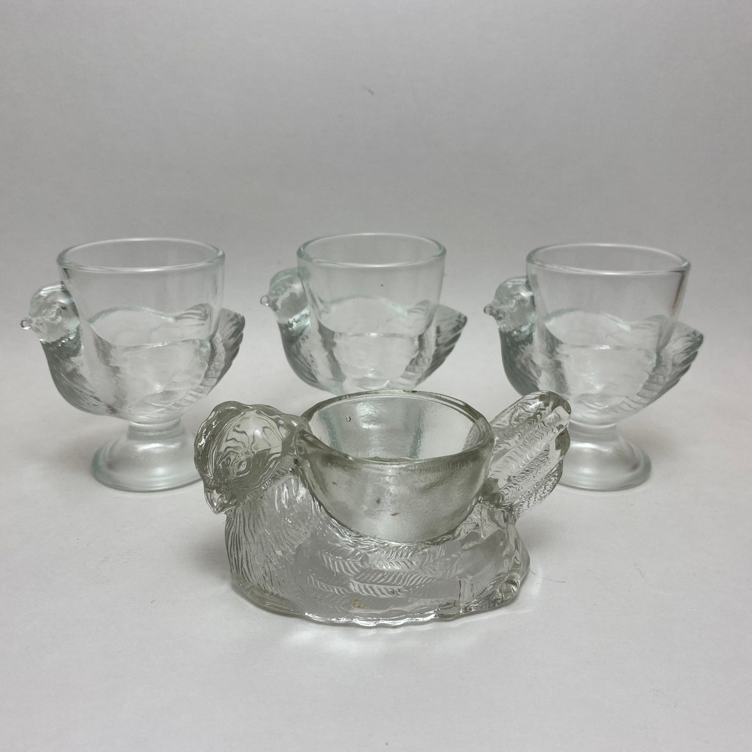 Glass Hen and Chicks Egg Glass Cups France Vintage Breakfastware - Etsy