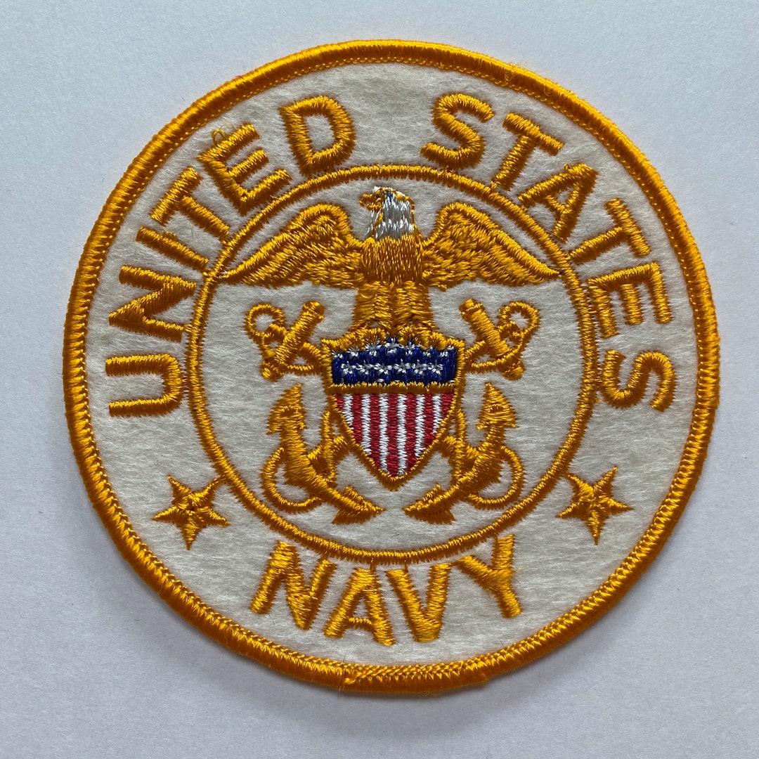 United States Navy Patch Gold Lettering on White Felt USA Woven ...