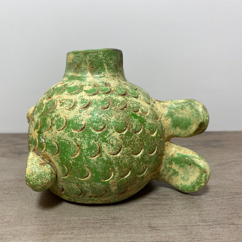 Mexican Folk Pottery Green Puffer Fish Sculpture – Rustic Handcrafted ...