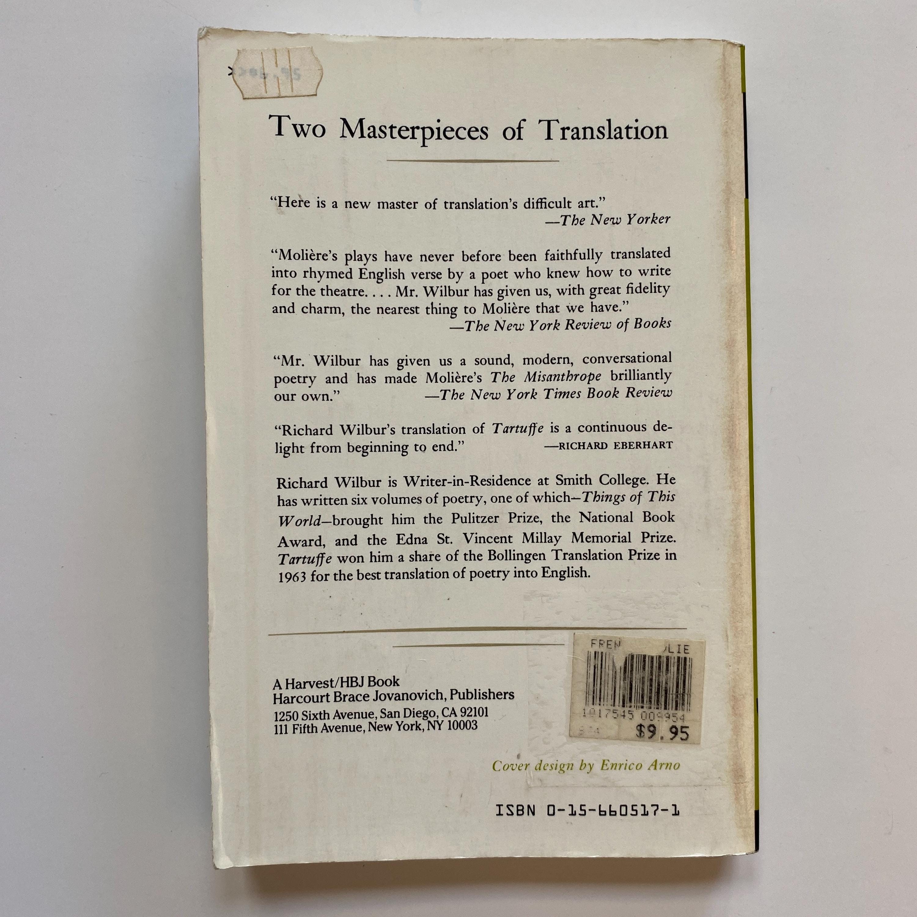 The Misanthrope & Tartuffe by Moliere 1965 Paperback, Richard Wilbur ...