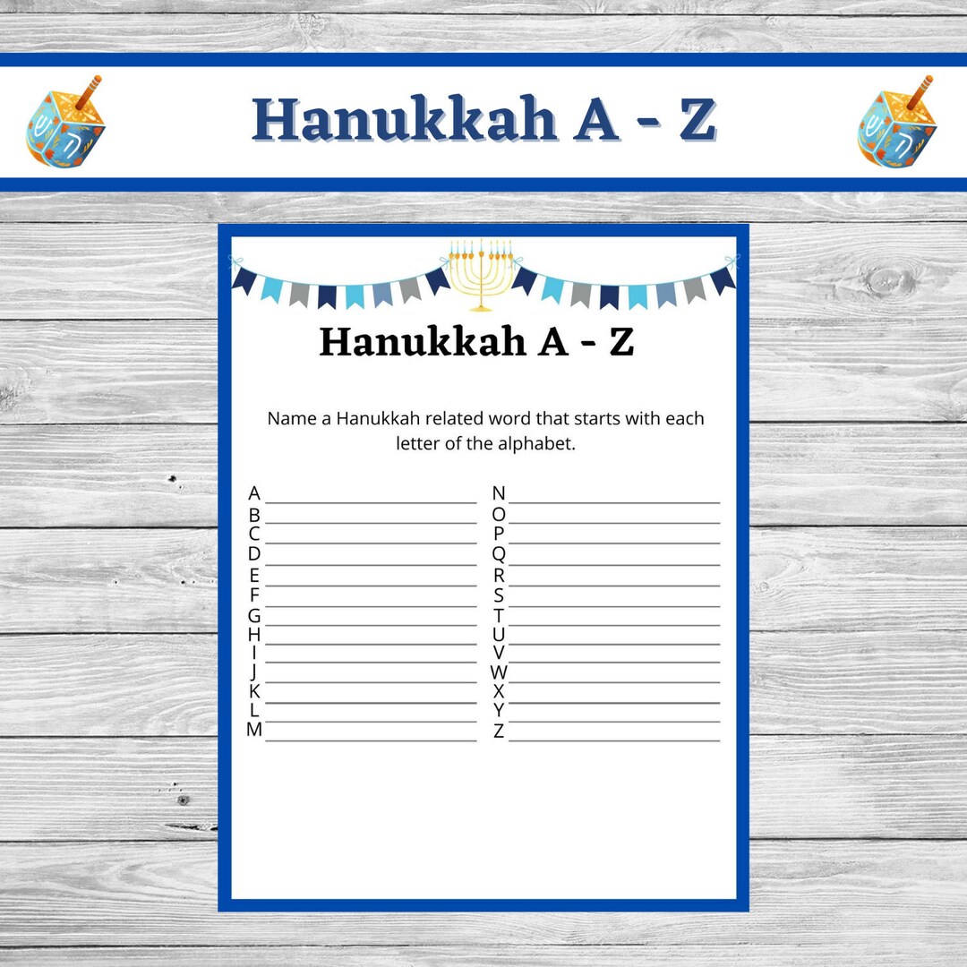 Hanukkah A-Z, A-Z Activity, Hanukkah Party Games, Hanukkah Printable ...