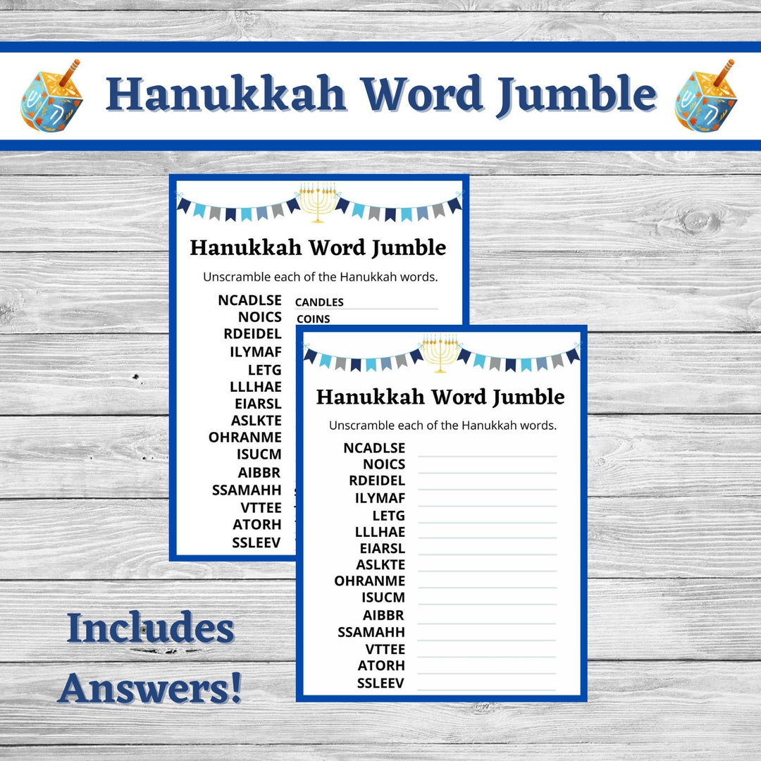 Hanukkah Word Jumble, Hanukkah Activity, Word Jumble, Word Game ...