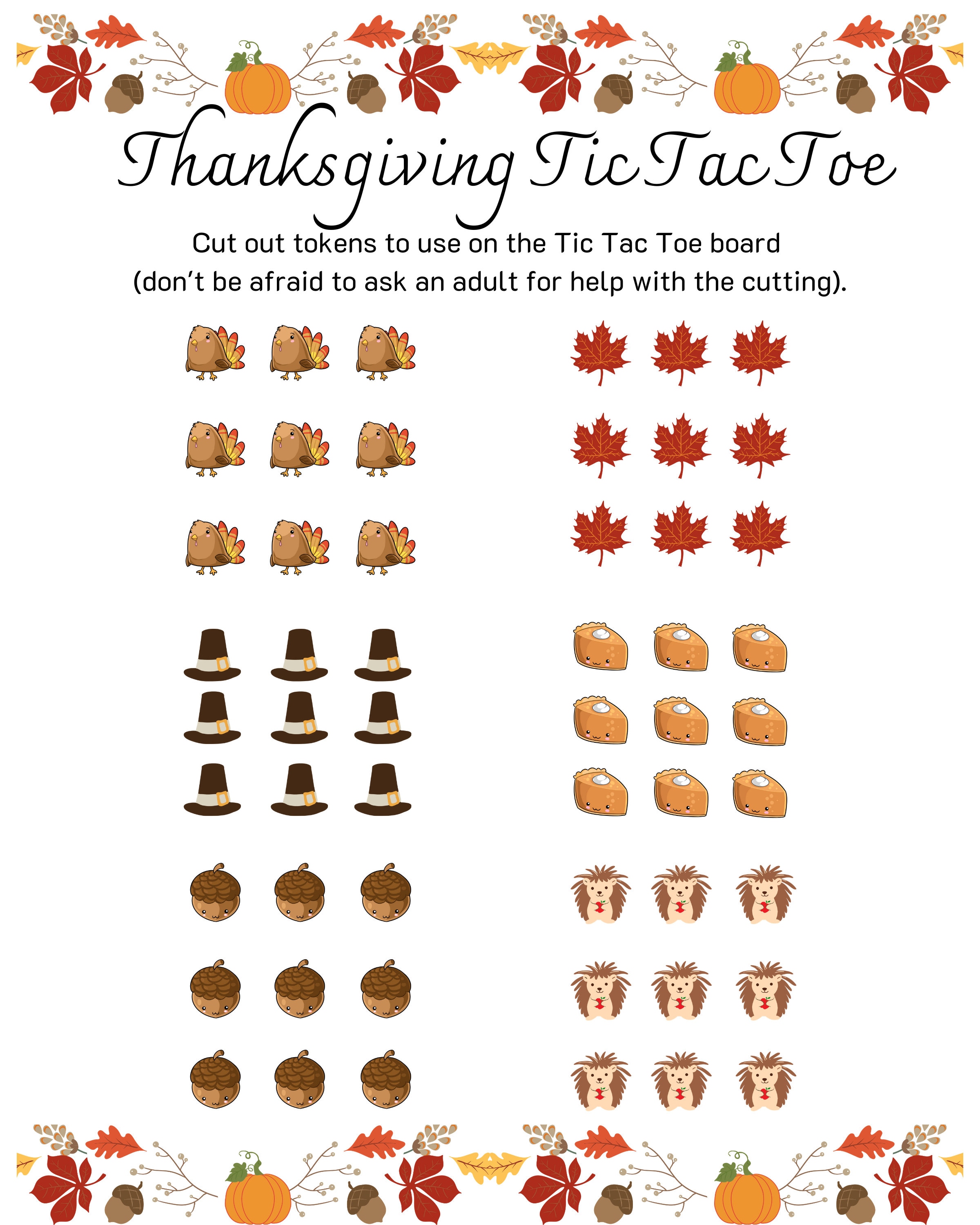 Thanksgiving Tic Tac Toe, Tic Tac Toe, Thanksgiving Games Tic Tac Toe ...