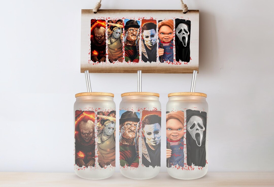 Horror Movie Villains Glass Cup | Slasher Film Tumbler With Bamboo Lid ...