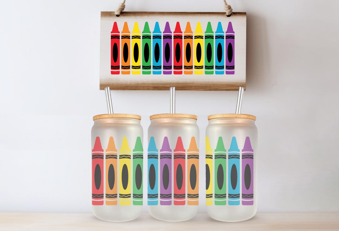 Crayon Teacher Cup, Frosted Libbey Glass Can With Lid & Straw - Etsy