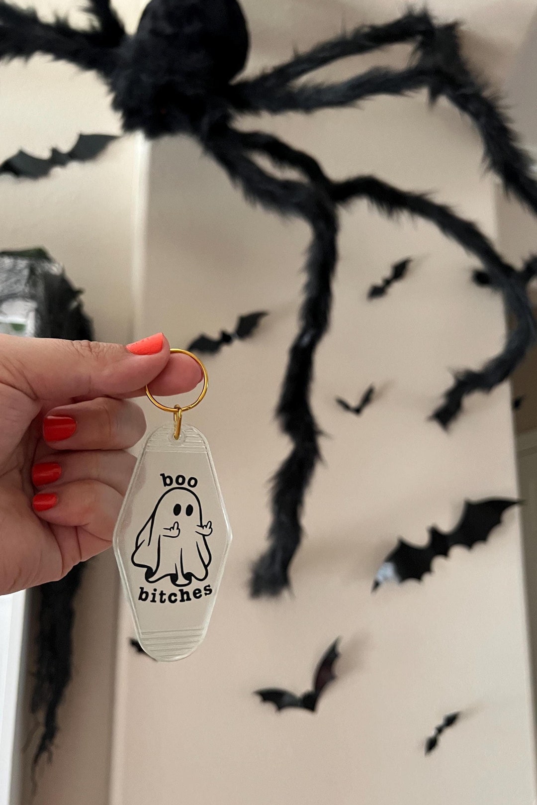 Boo Bitches Glow in the Dark Hotel Key Fob Keychain, Flipping off Ghost ...