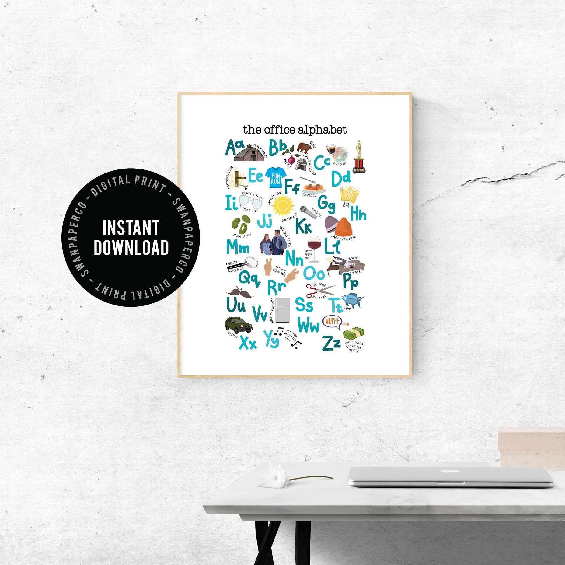 THE OFFICE Alphabet Printable Illustration | 8x10", 8x12", 12x18 ...