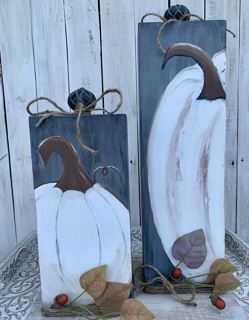 Hand Painted Wood Block Pumpkins, Farmhouse Pumpkin Centerpiece ...
