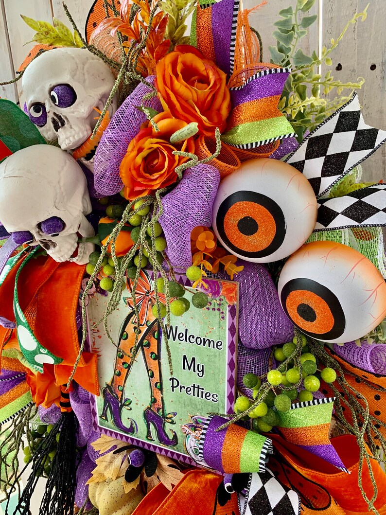 Skeleton Halloween Wreath for Front Door, Halloween Eyeball Decor ...