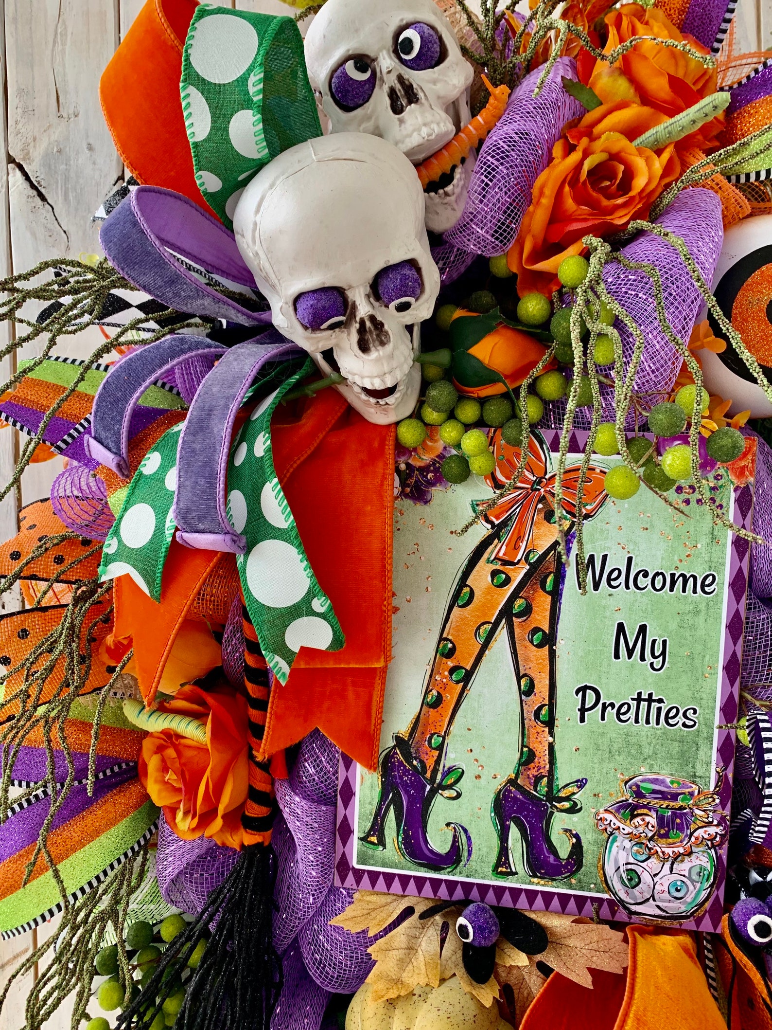 Skeleton Halloween Wreath for Front Door, Halloween Eyeball Decor ...