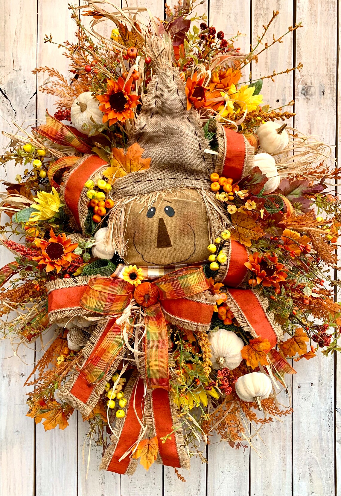 Fall Scarecrow Wreath for Front Door, Fall Decor, Fall Decomesh Wreath ...