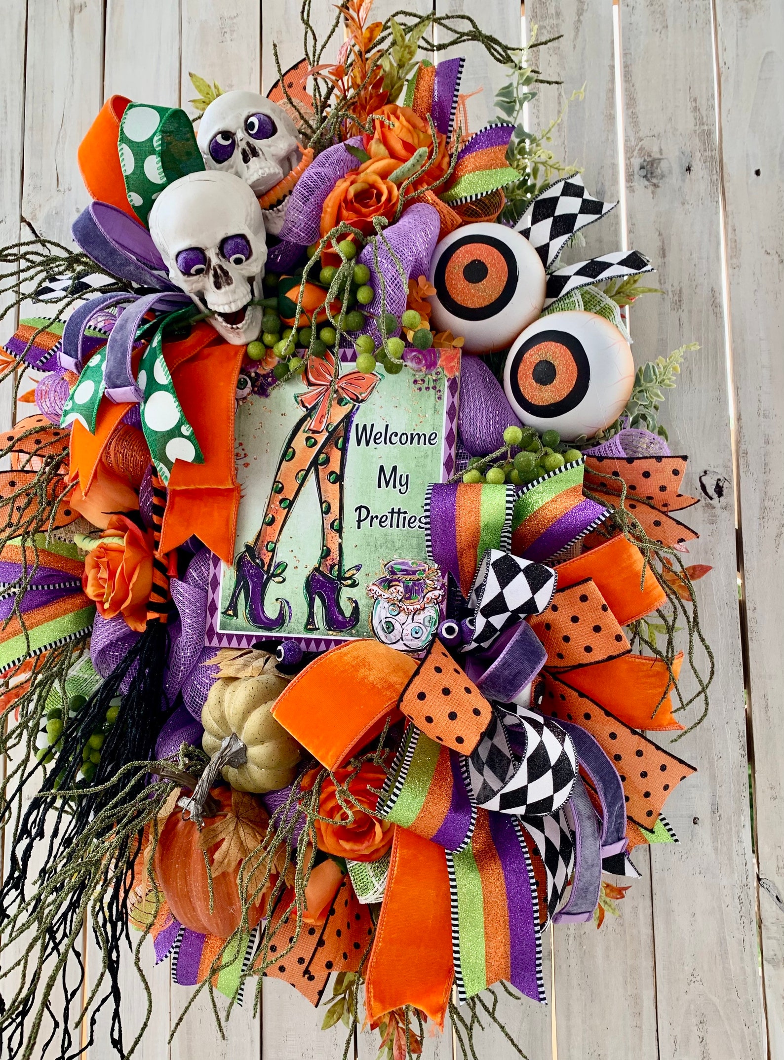 Skeleton Halloween Wreath for Front Door, Halloween Eyeball Decor ...