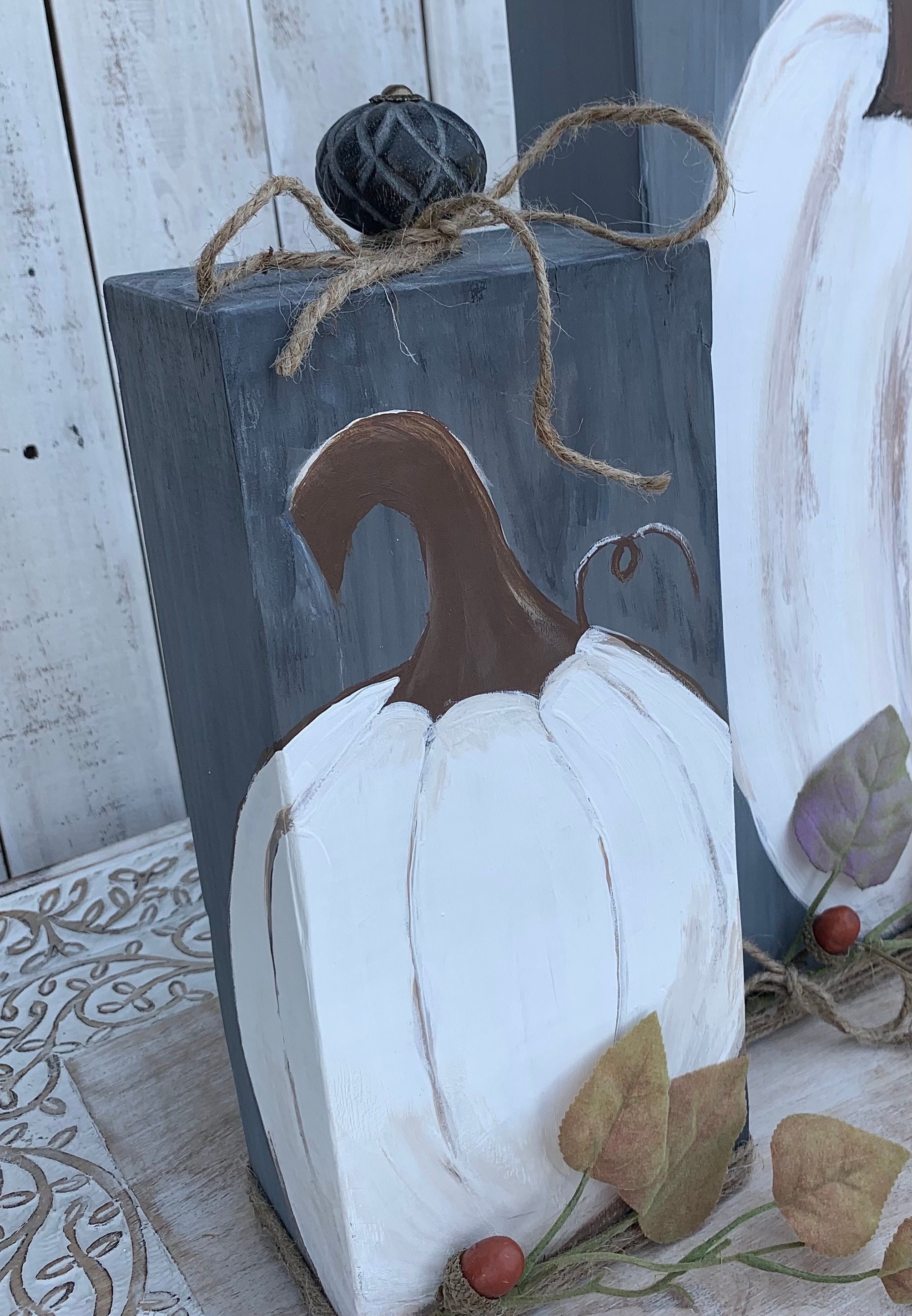 Hand Painted Wood Block Pumpkins, Farmhouse Pumpkin Centerpiece ...