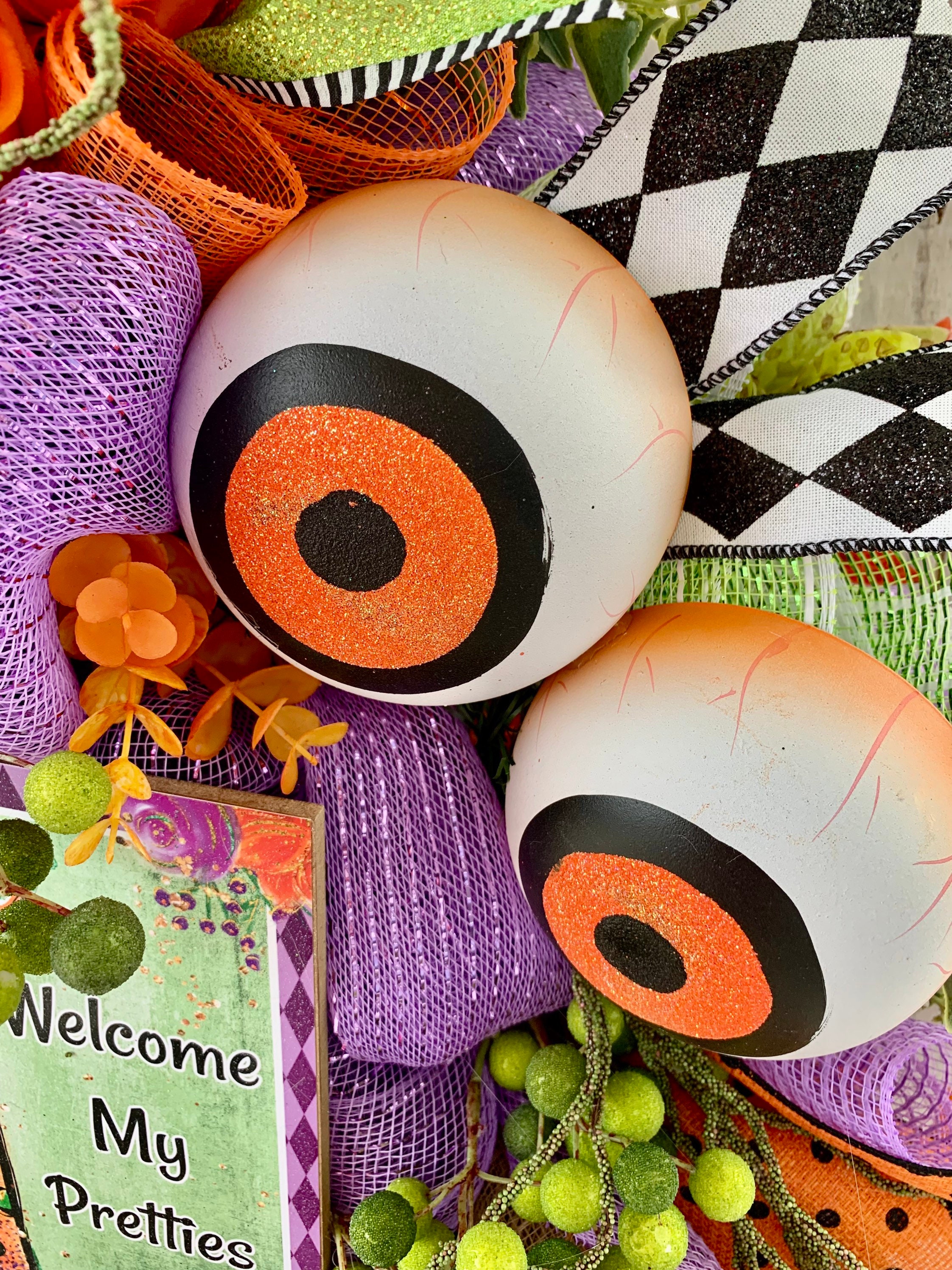 Skeleton Halloween Wreath for Front Door, Halloween Eyeball Decor ...