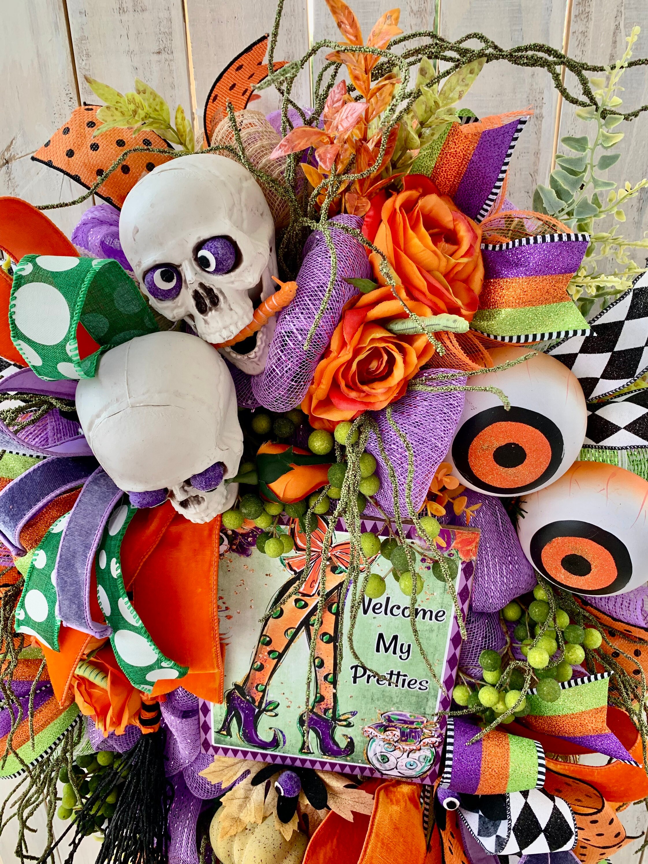 Skeleton Halloween Wreath for Front Door, Halloween Eyeball Decor ...