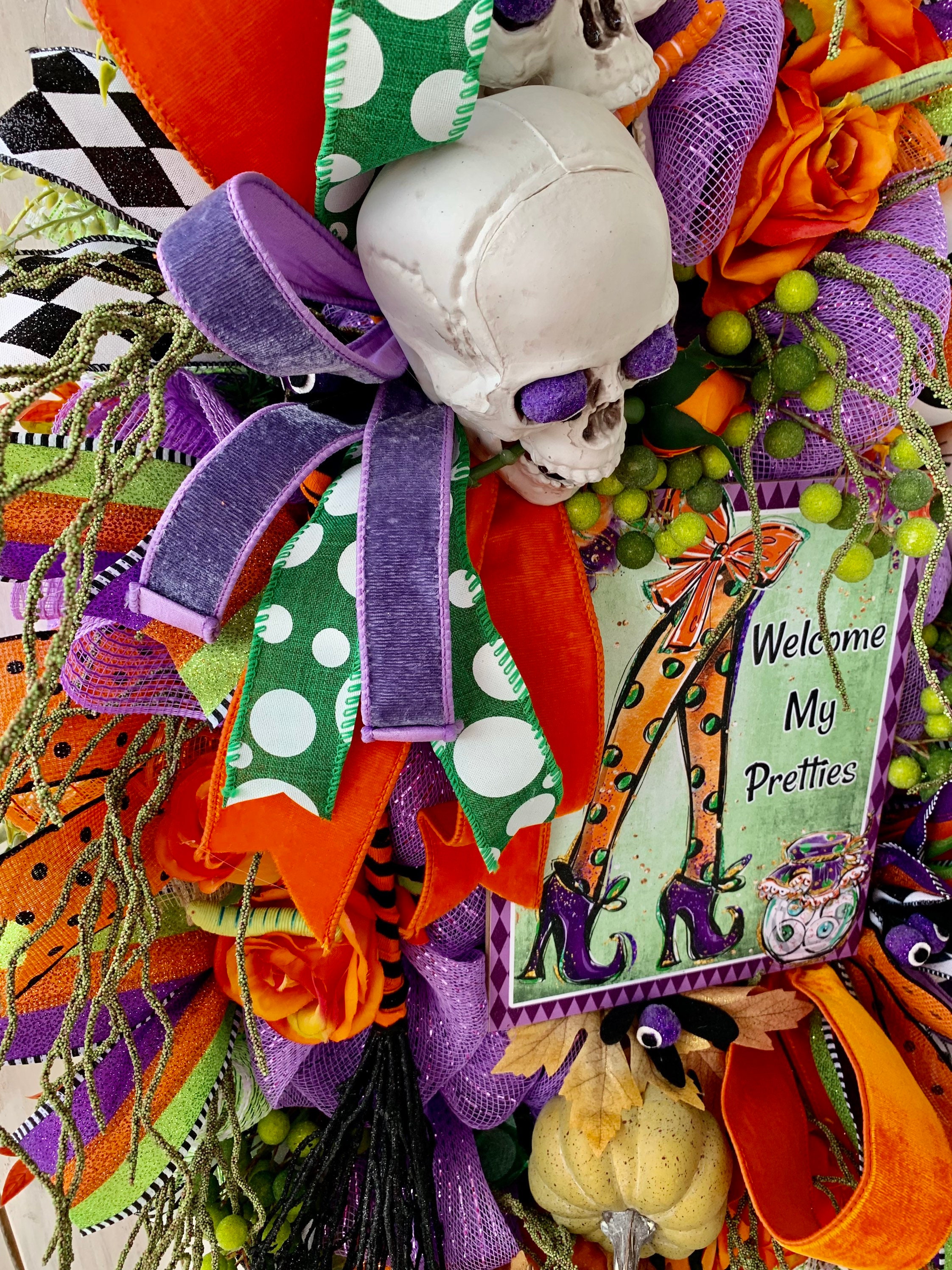 Skeleton Halloween Wreath for Front Door, Halloween Eyeball Decor ...