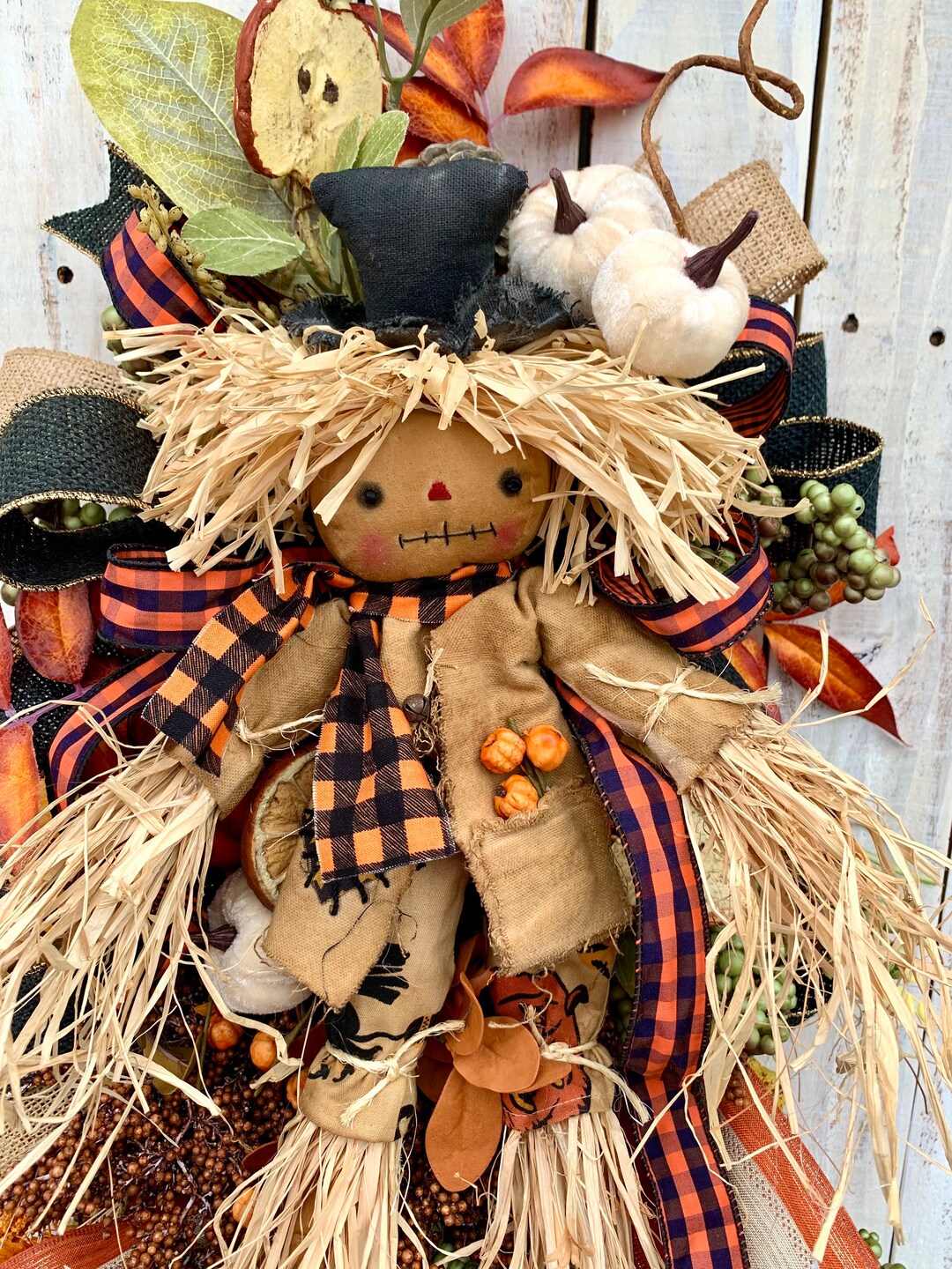 Primitive Fall Swag, Vintage Halloween Scarecrow Wreath, Halloween ...