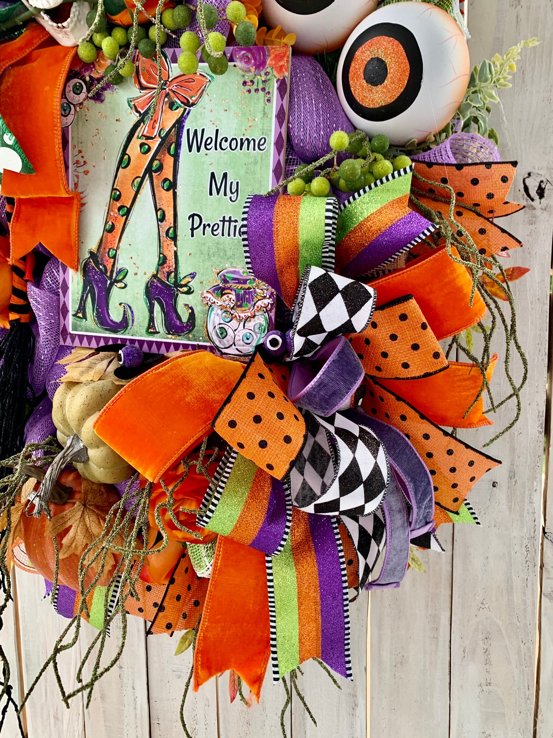 Skeleton Halloween Wreath for Front Door, Halloween Eyeball Decor ...