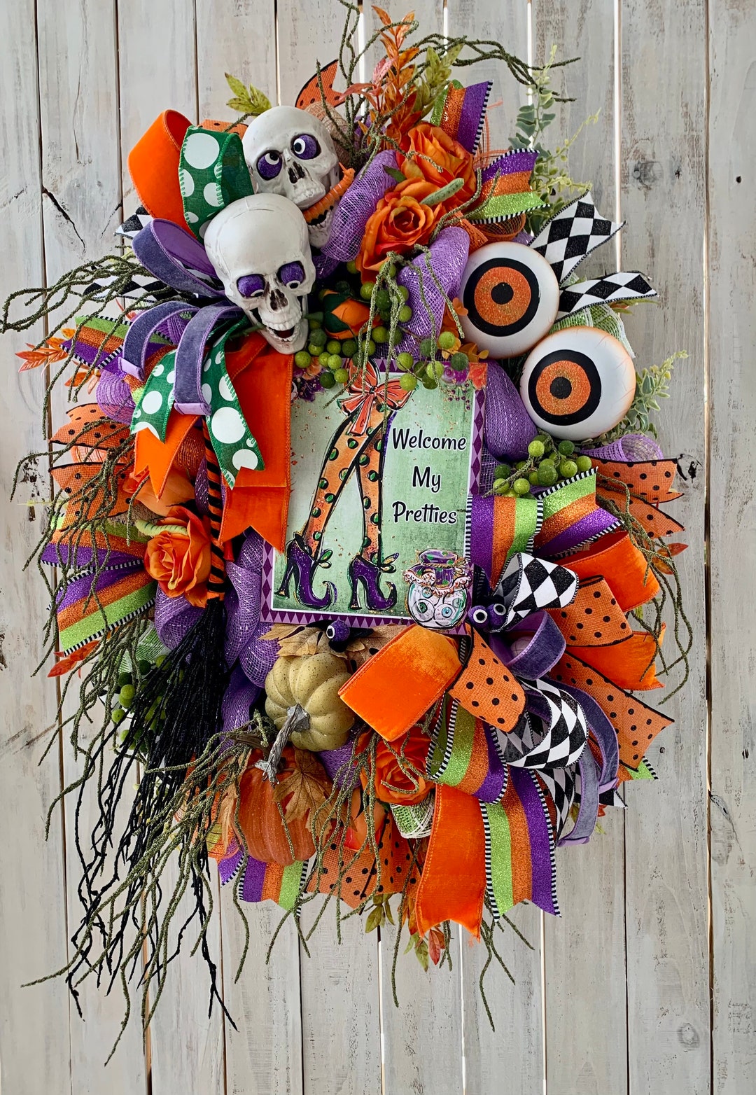 Skeleton Halloween Wreath for Front Door, Halloween Eyeball Decor ...