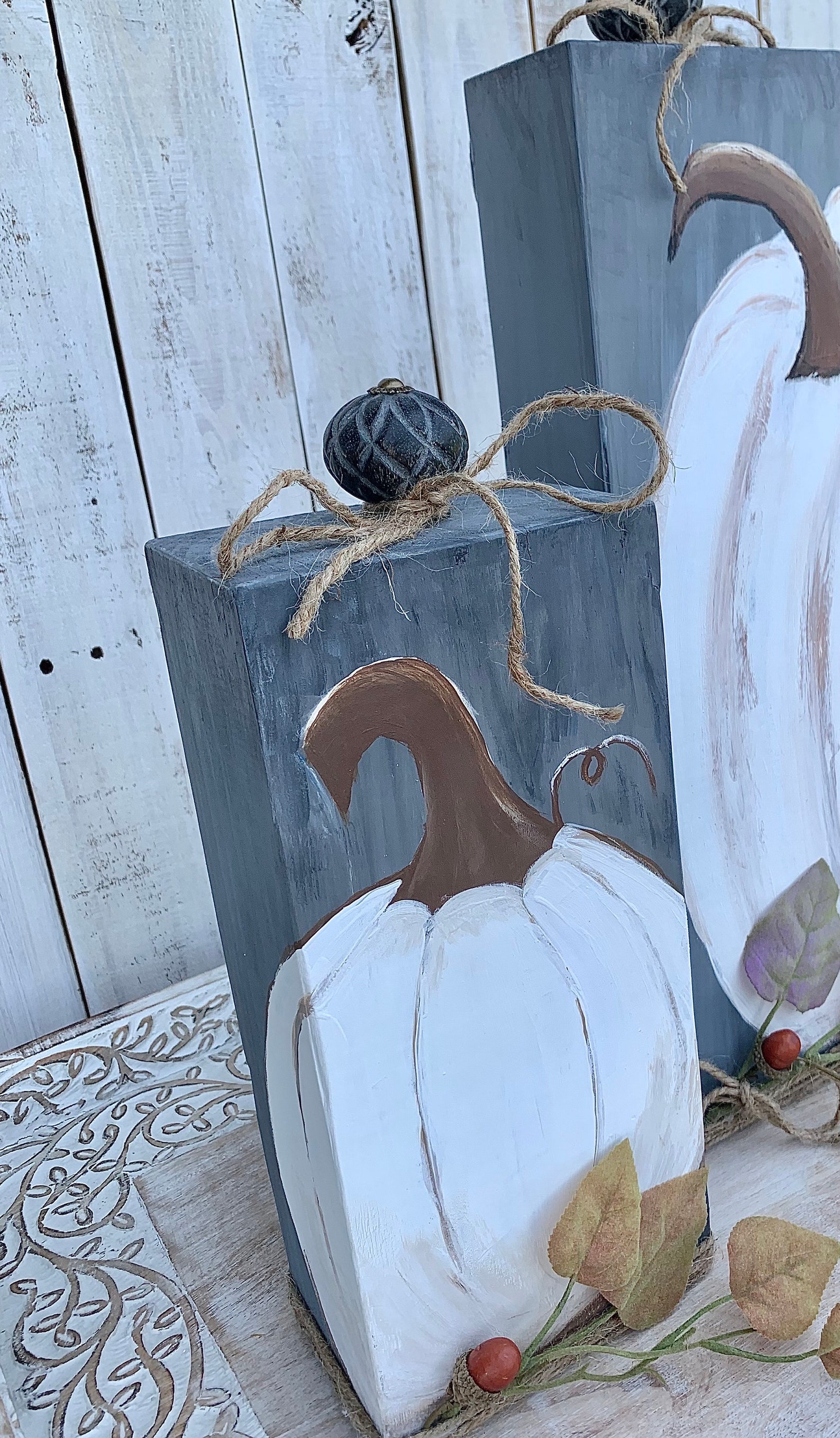 Hand Painted Wood Block Pumpkins, Farmhouse Pumpkin Centerpiece ...