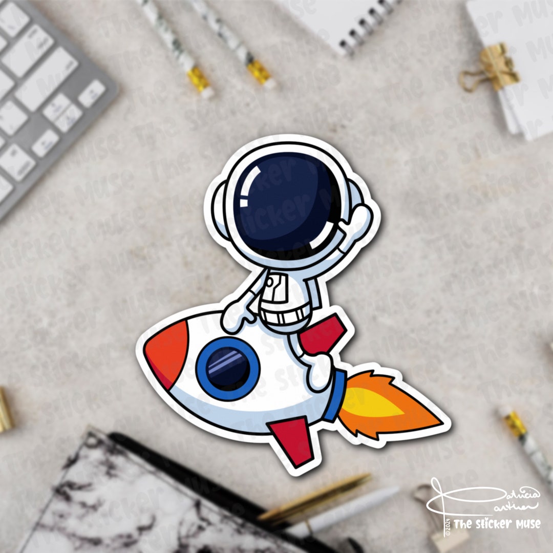 Spaceman on Rocket Ship Sticker, Cute Vinyl Stickers, for Water Bottle ...