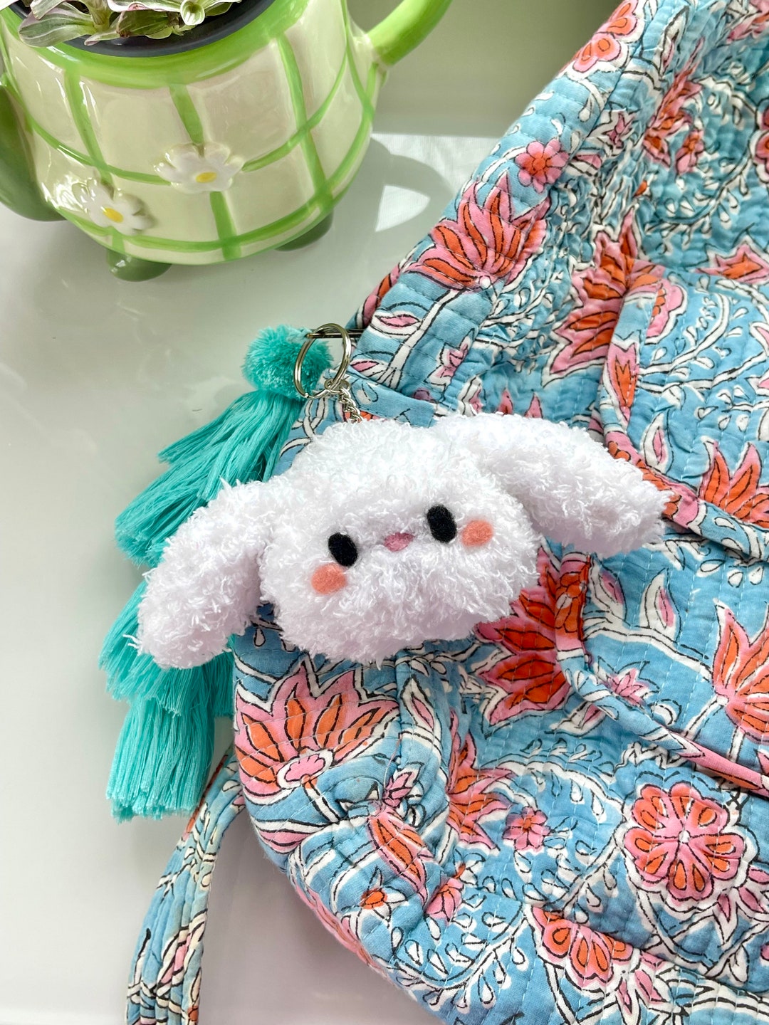 Crochet Fluffy Bunny Keychain Amigurumi Plushie Stuffed Animal Handmade ...