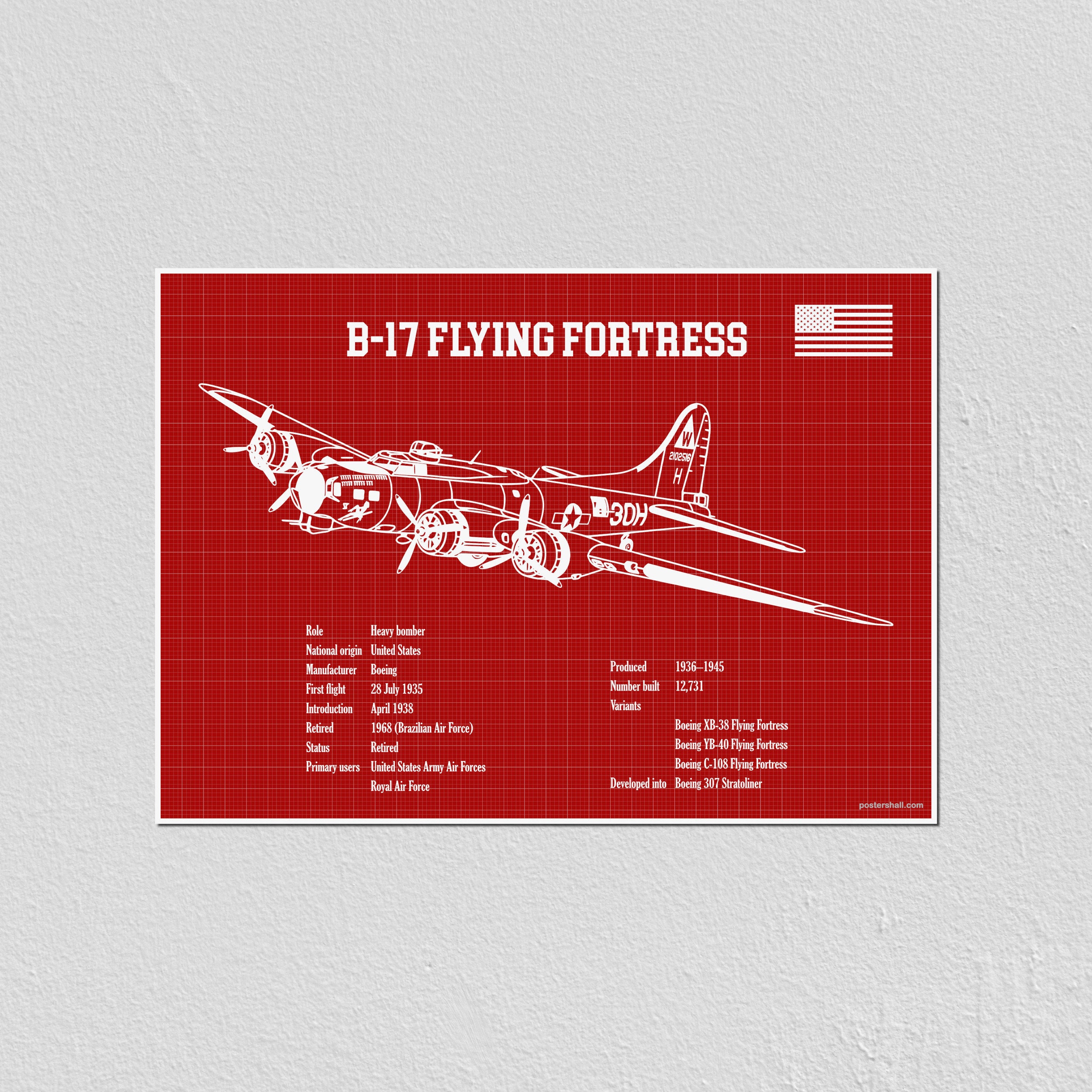 B-17 Flying Fortress Airplane Blueprint Wall Poster (unframed) - Etsy