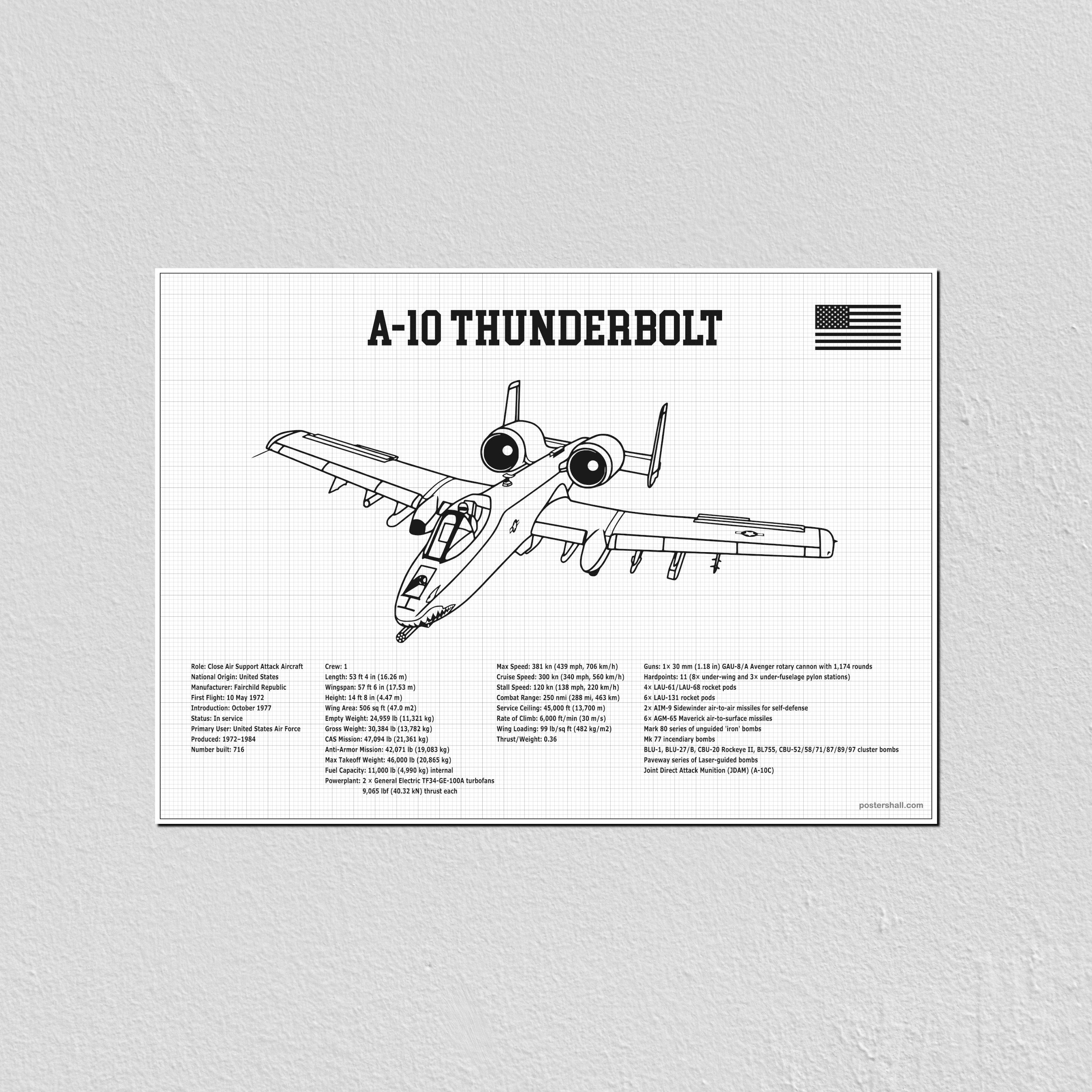 A-10 Thunderbolt Blueprint Wall Poster unframed - Etsy