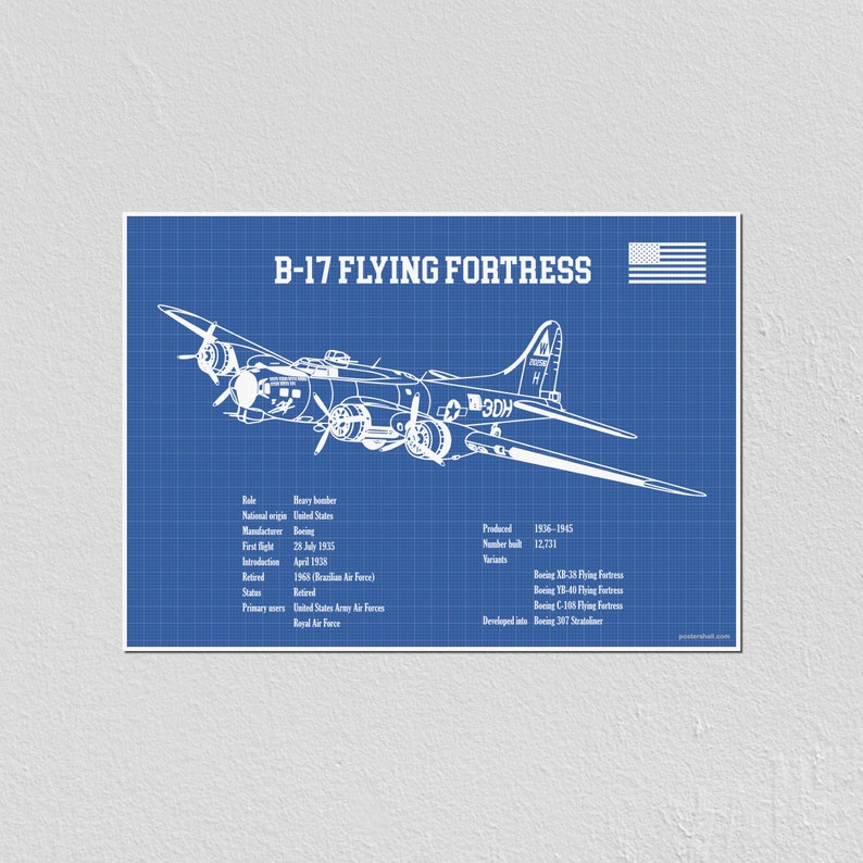 B-17 Flying Fortress Airplane Blueprint Wall Poster (unframed) - Etsy