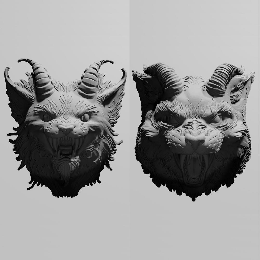 Horned Cat STL 3D Print File, Wild Caracal STL Downloads (set of 2) - Etsy