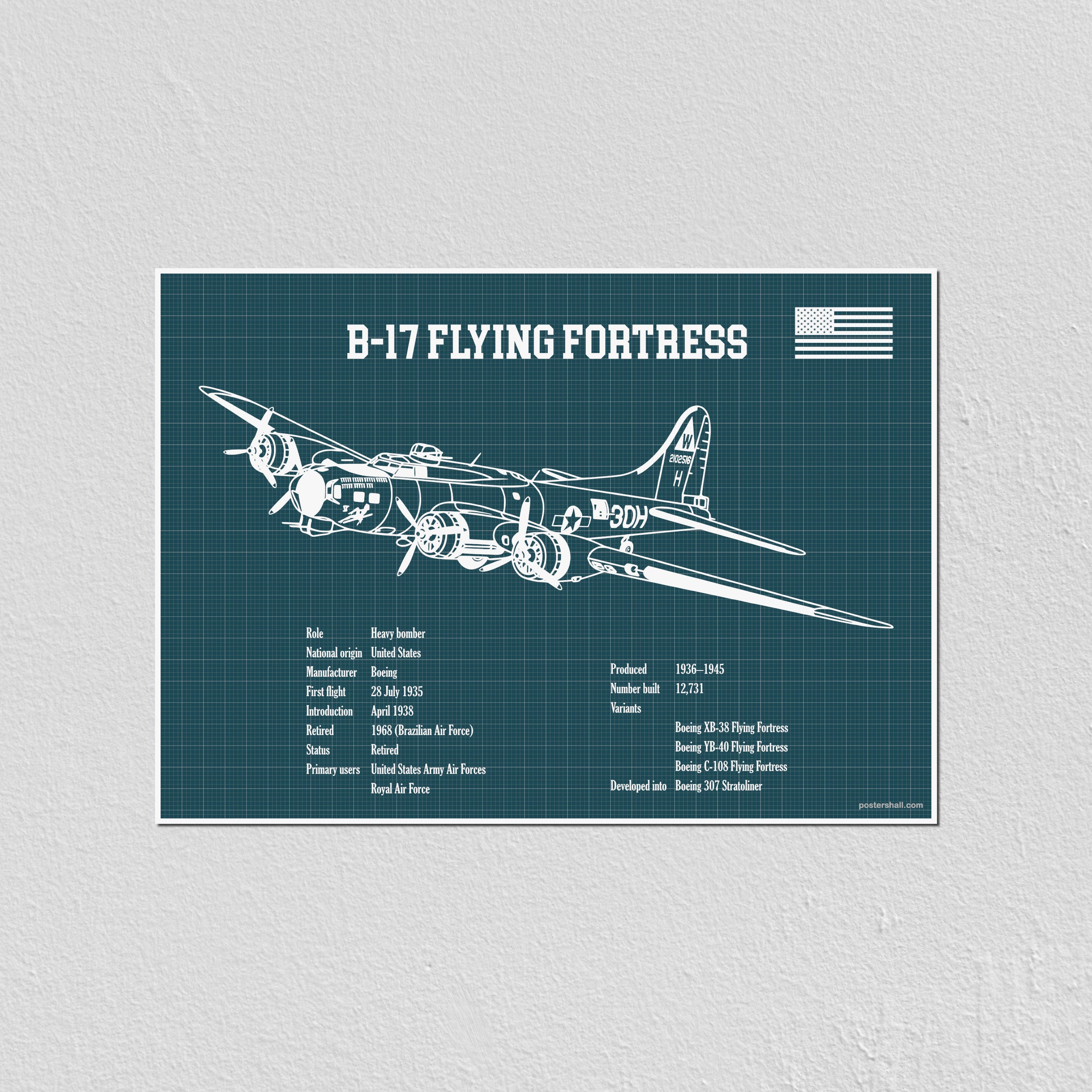 B-17 Flying Fortress Airplane Blueprint Wall Poster (unframed) - Etsy