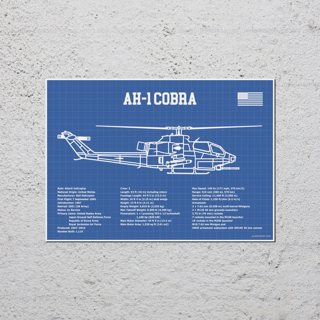 AH-1 Cobra Helicopter Blueprint Wall Poster (unframed) - Etsy