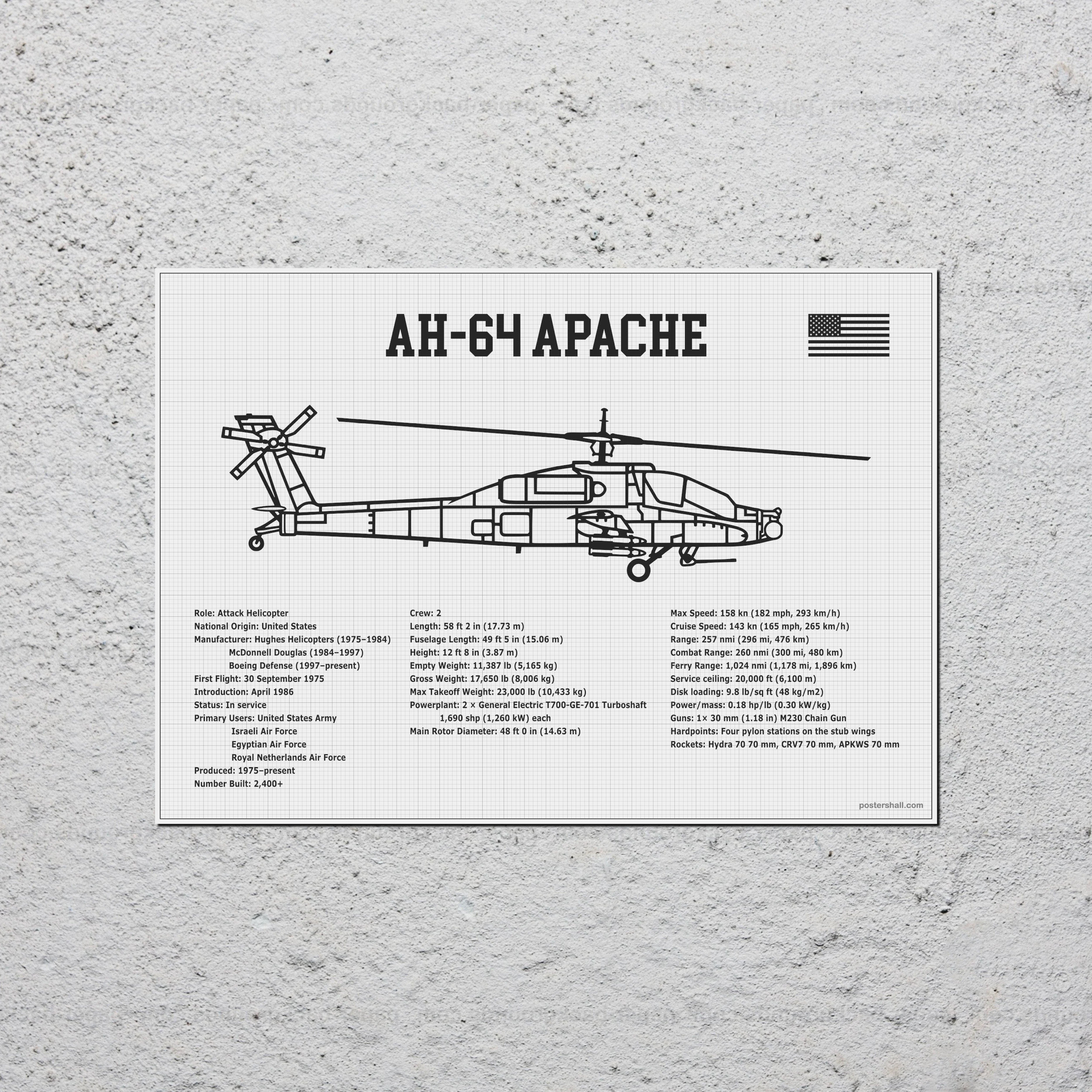 AH-64 Apache Helicopter Blueprint Wall Poster (unframed) - Etsy