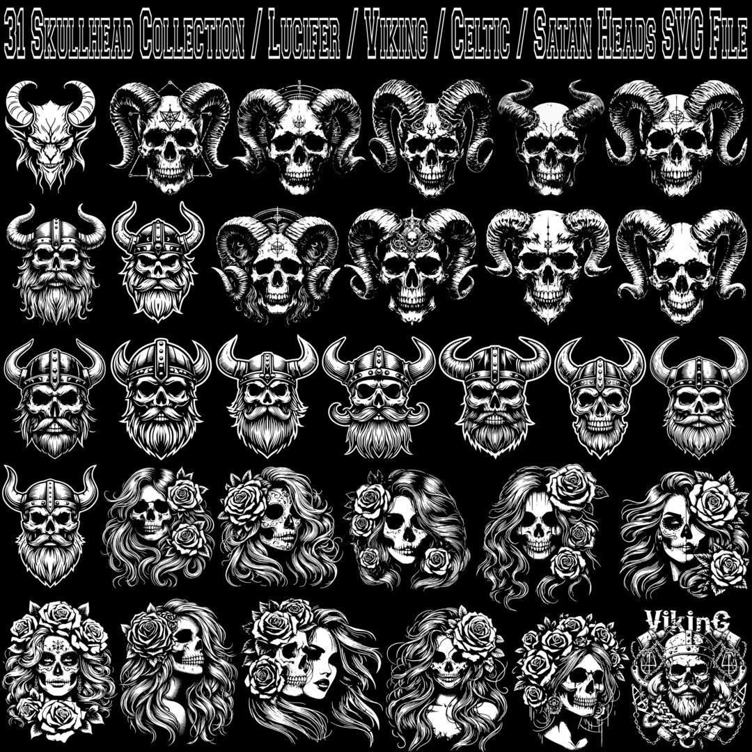 31 Skullhead Collection / Lucifer / Viking / Celtic / Satan Heads SVG ...