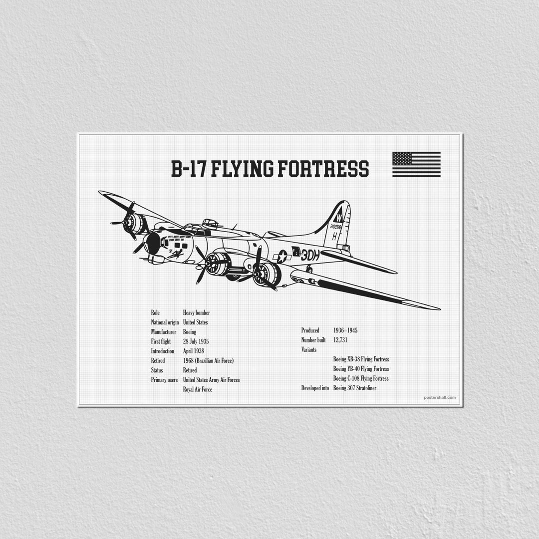 B-17 Flying Fortress Airplane Blueprint Wall Poster (unframed) - Etsy