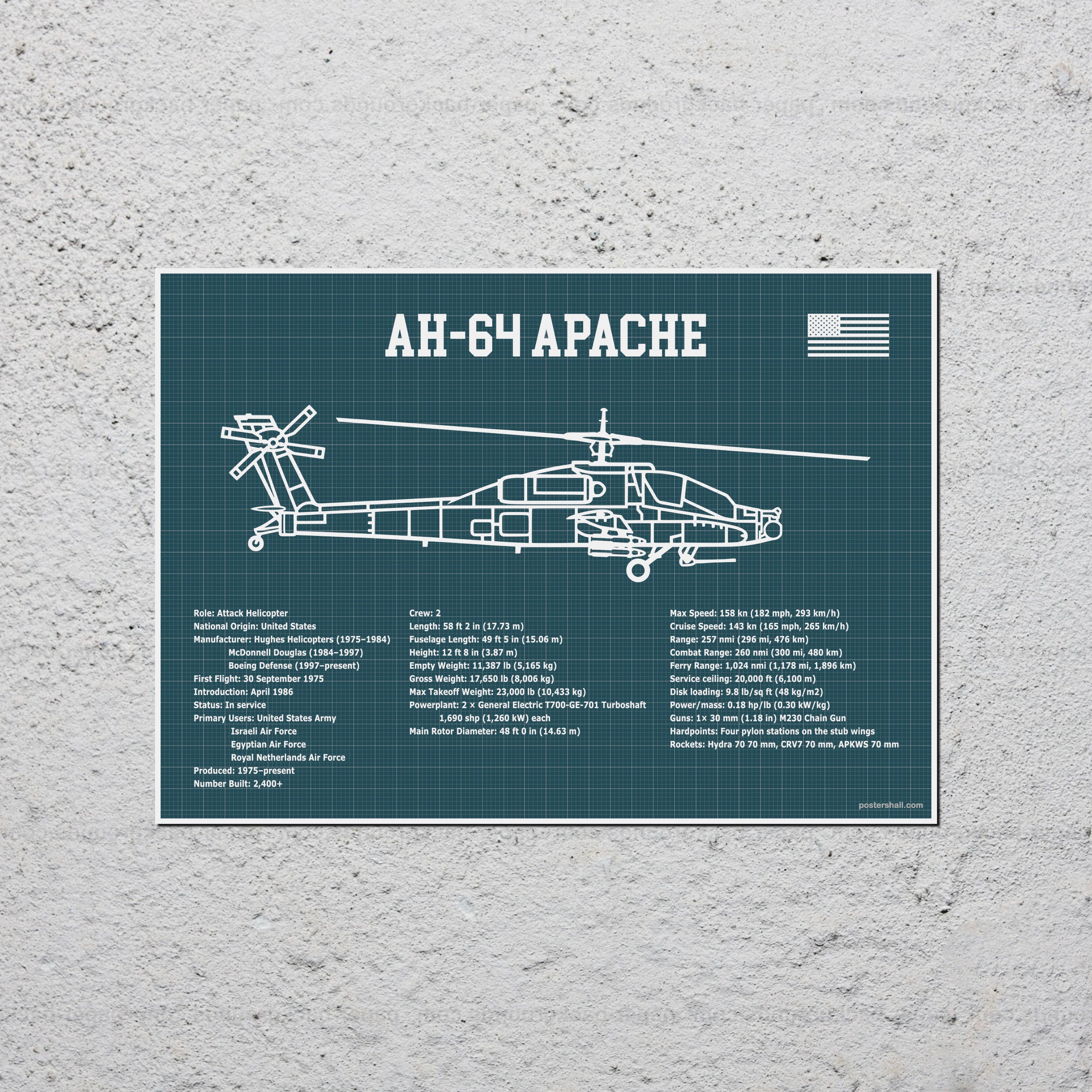 AH-64 Apache Helicopter Blueprint Wall Poster unframed - Etsy